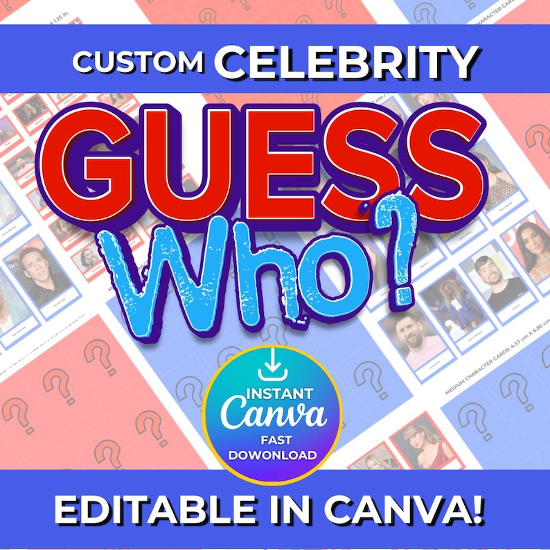 Custom CELEBRITY Guess Who? Printable Guess Who? Editable Guess Who ...