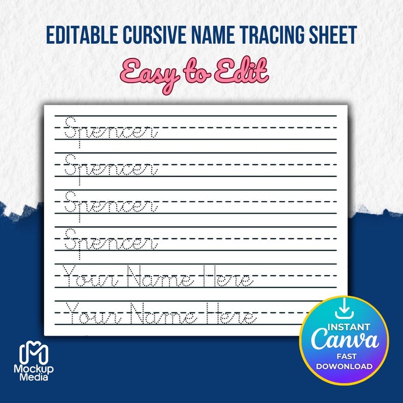 Editable Cursive Name Tracing Sheet, Handwriting Practice (digital ...