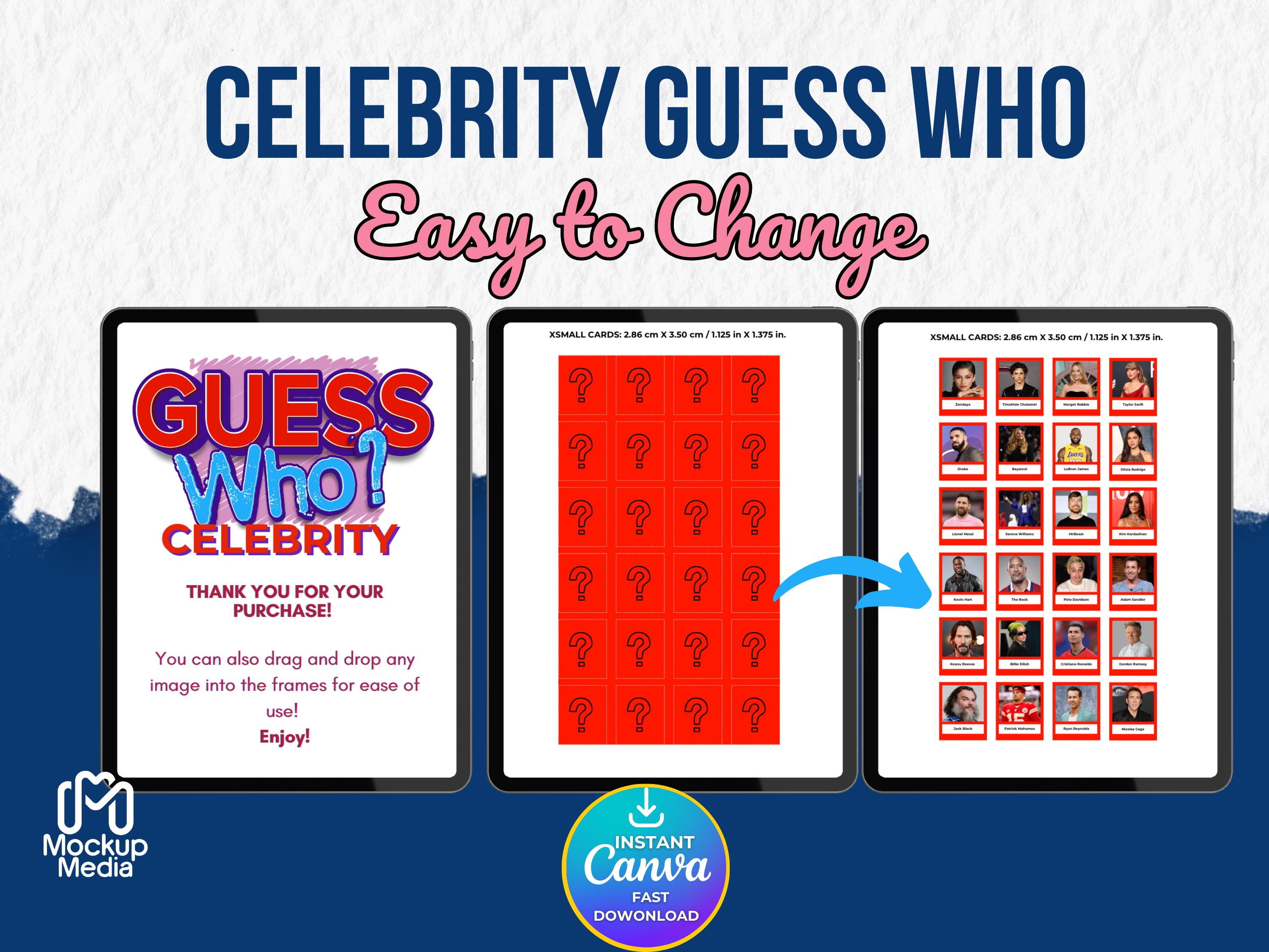 Custom CELEBRITY Guess Who? Printable Guess Who? Editable Guess Who ...
