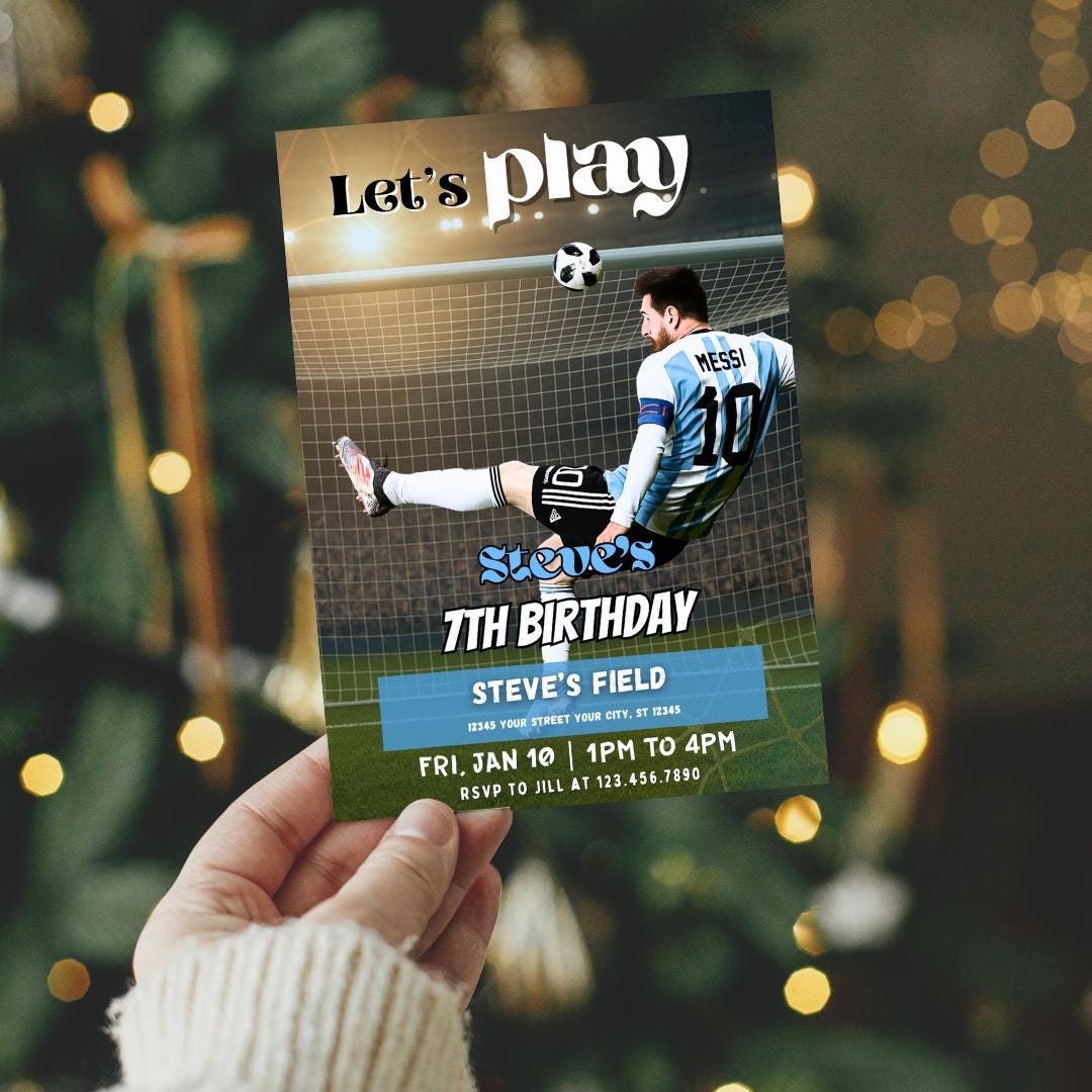 Messi Soccer Birthday Invitation: Editable Canva Template (digital ...
