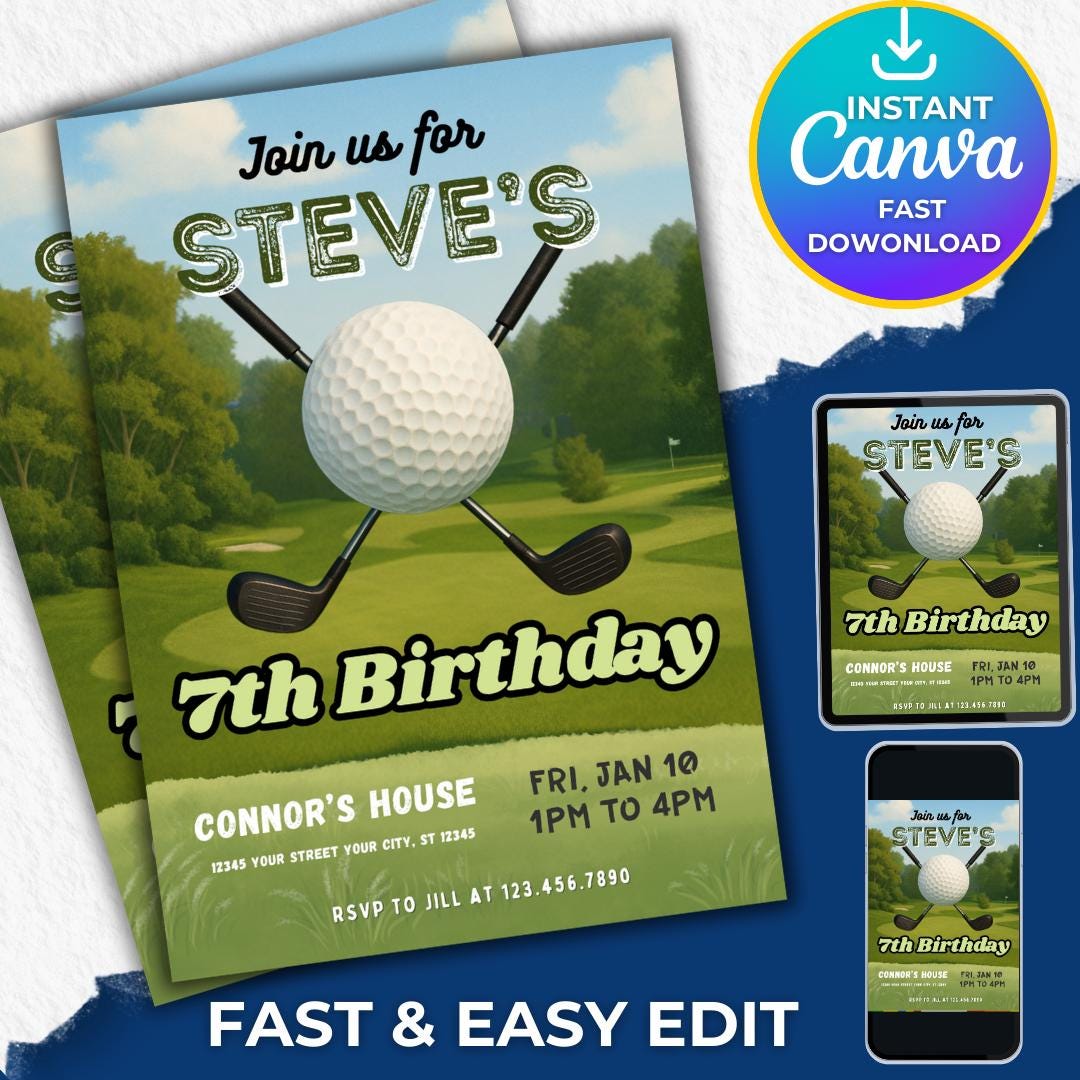 Editable Golf Birthday Invitation Editable in Canva, Golf First ...