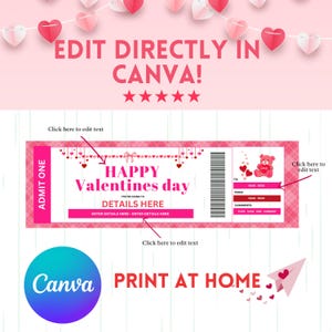 EDITABLE Valentine's Day Tickets | Printable Ticket for Valentine ...