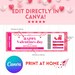 Editable Valentine's Day Ticket Templates: Printable Event Tickets ...