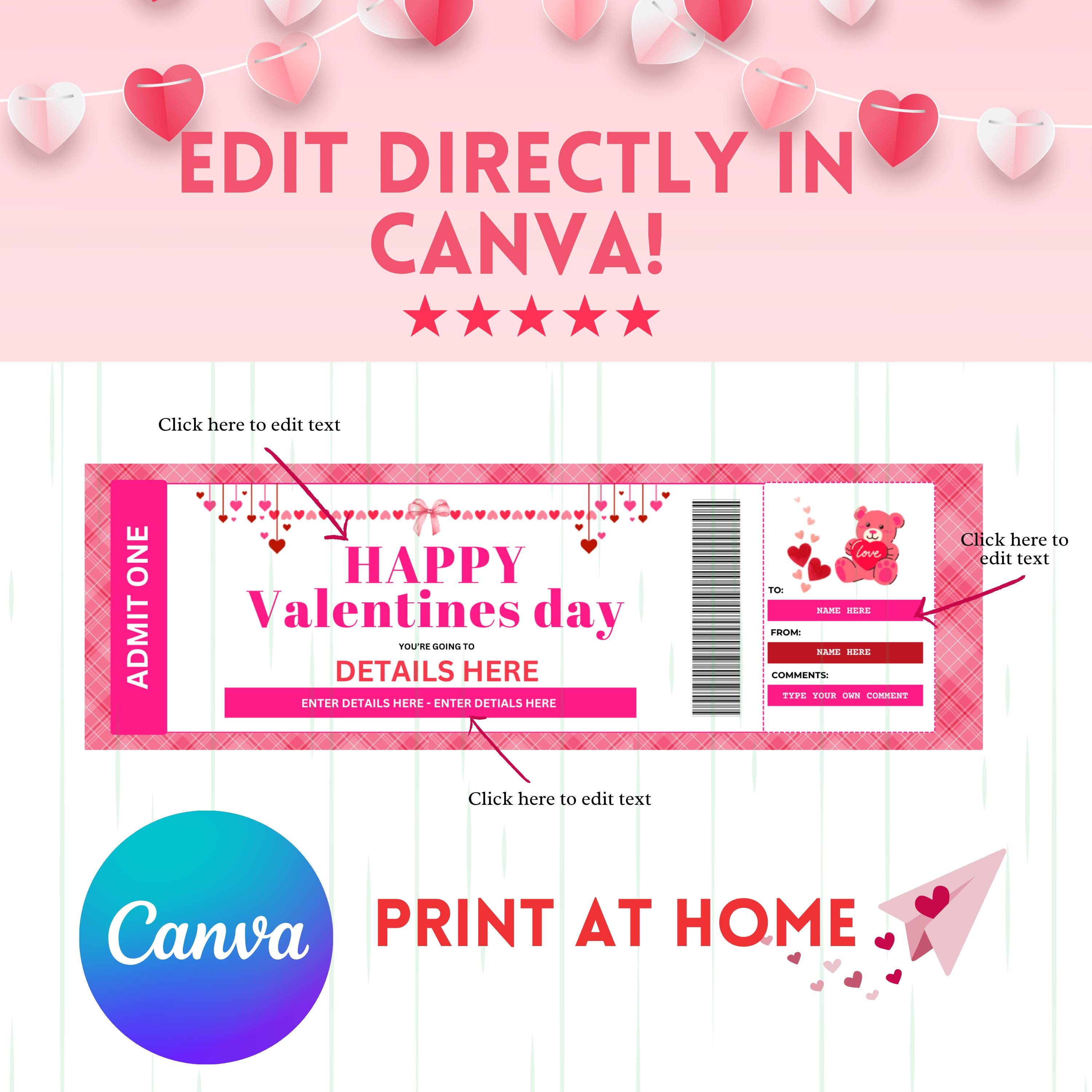 Editable Valentine's Day Ticket Templates: Printable Event Tickets ...