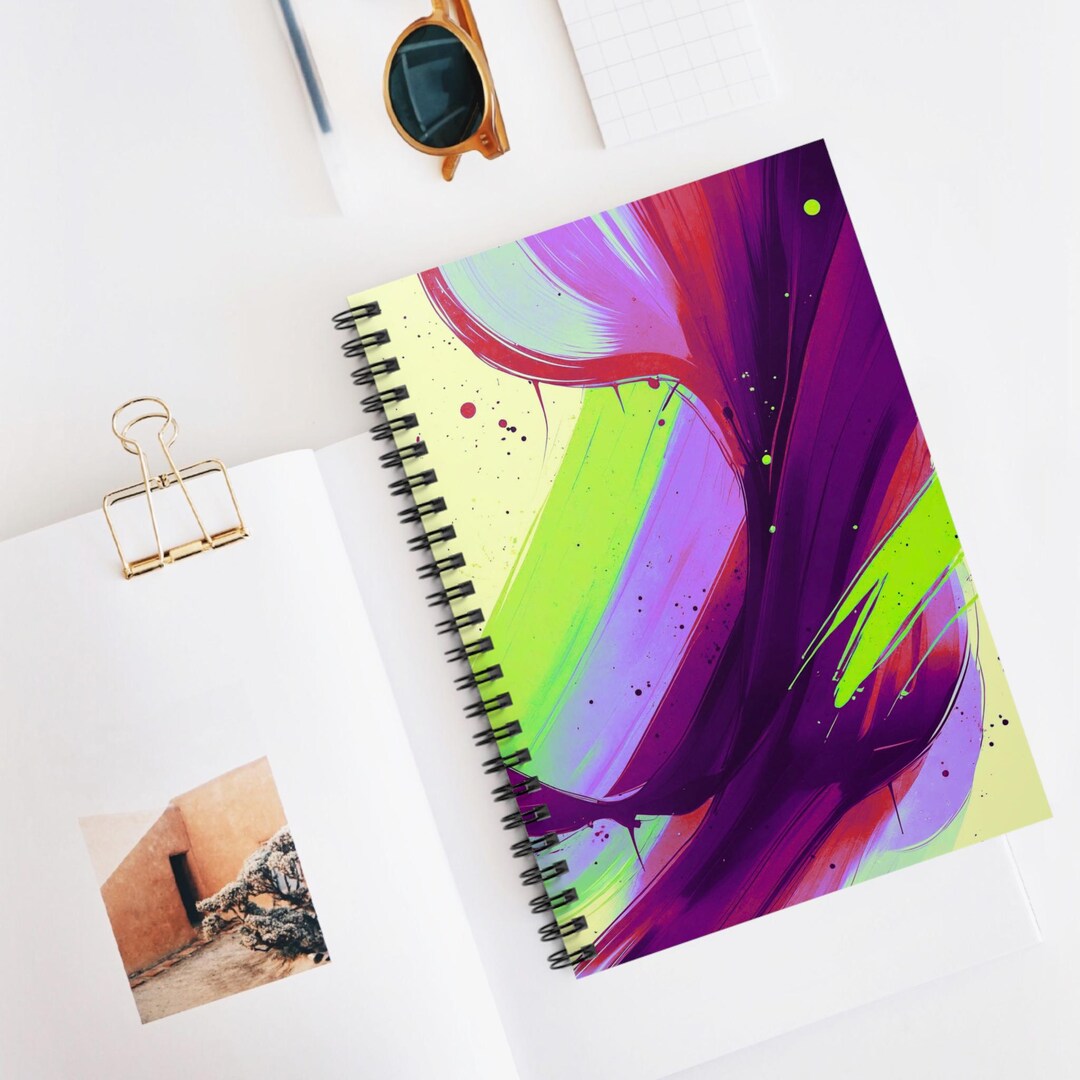 Ultraviolet Spiral Notebook | Violet, Neon Green Lilac Abstract Art ...