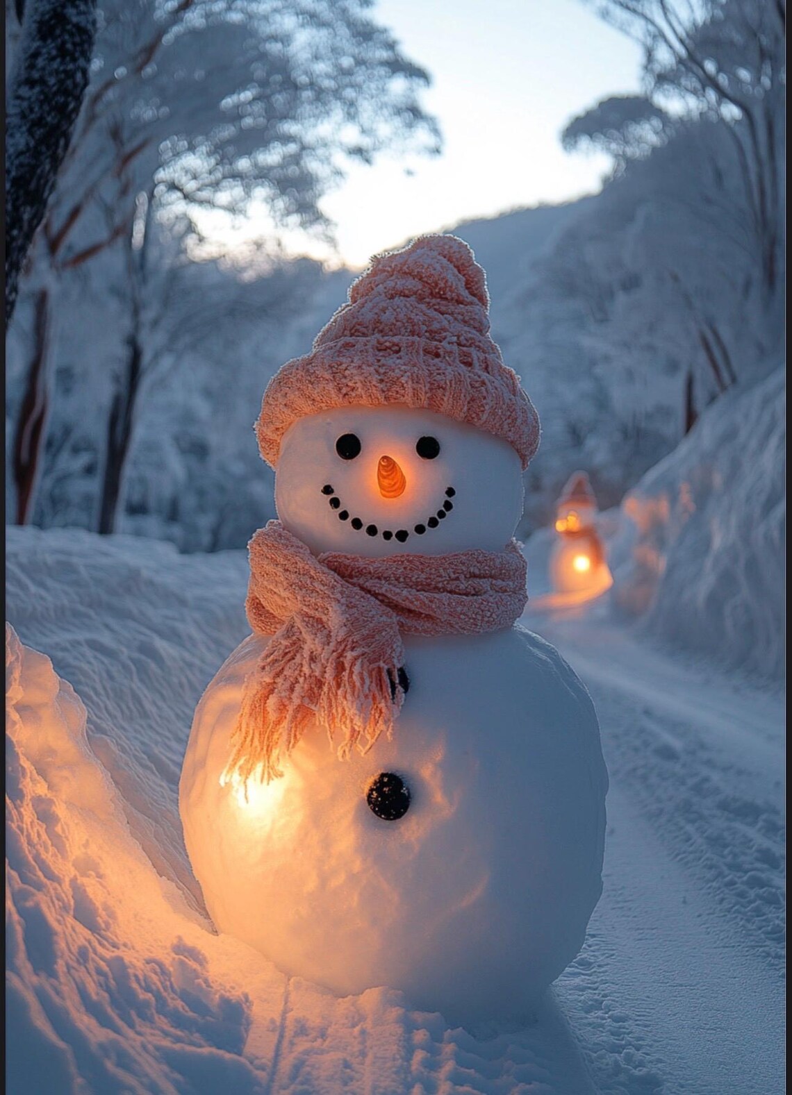 A Snowman in a Snowy Garden Road - Etsy