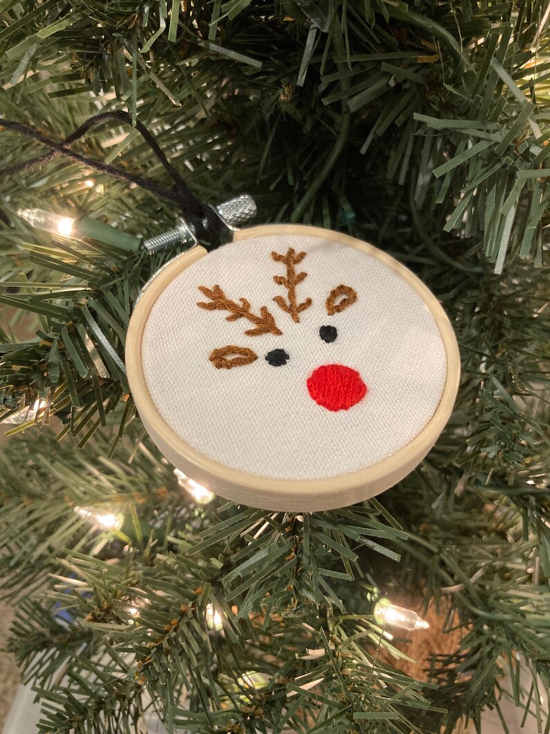 Hand-embroidered Reindeer Ornament - Etsy