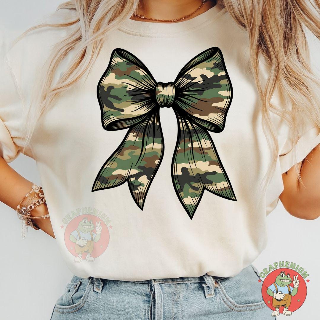 Camouflage Camo Bow PNG Cute Coquette Army Bow PNG for Sublimation ...