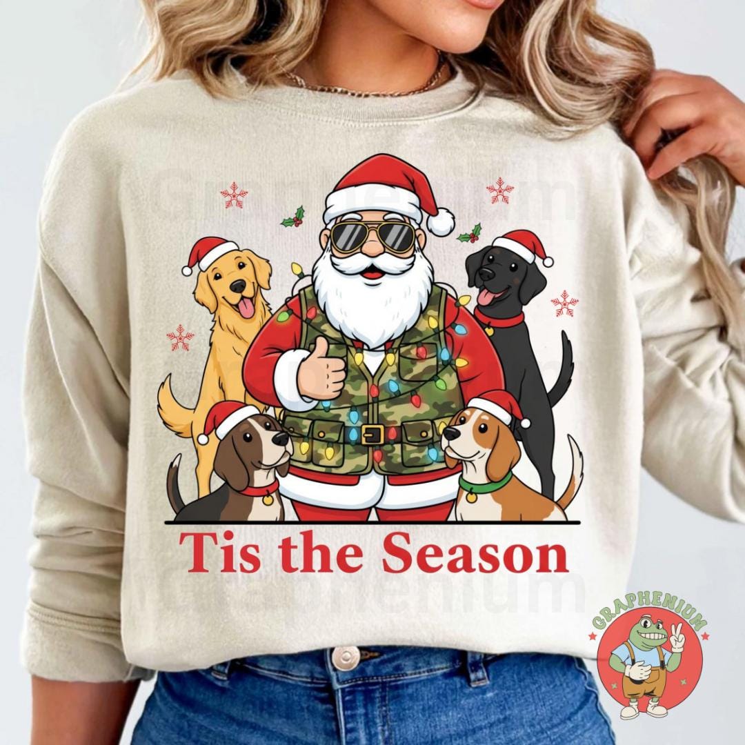 Santa Hunting Dogs PNG, Tis the Season Christmas Sublimation Design ...