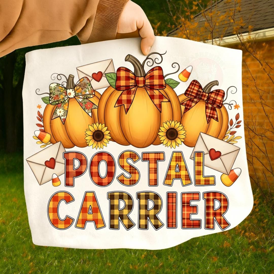 Postal Carrier Fall PNG, Pumpkin Mail Autumn Sublimation Design, Postal ...