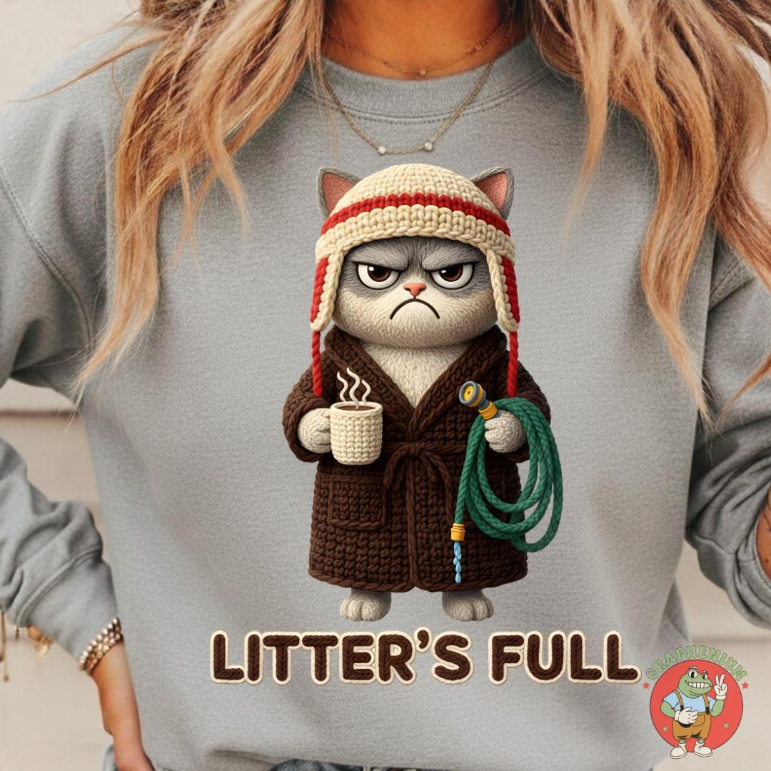 Faux Yarn Grumpy Cat PNG, Crochet Funny Cat Christmas Sublimation ...