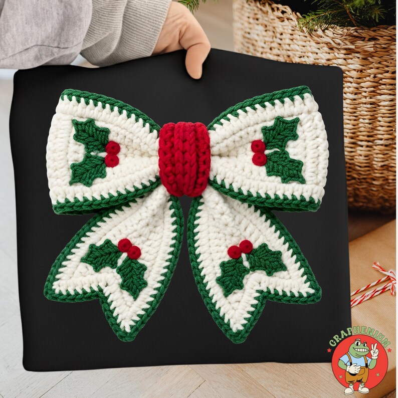 Preppy Coquette Christmas PNG, Faux Yarn Embroidery Bow, Holiday Ribbon ...