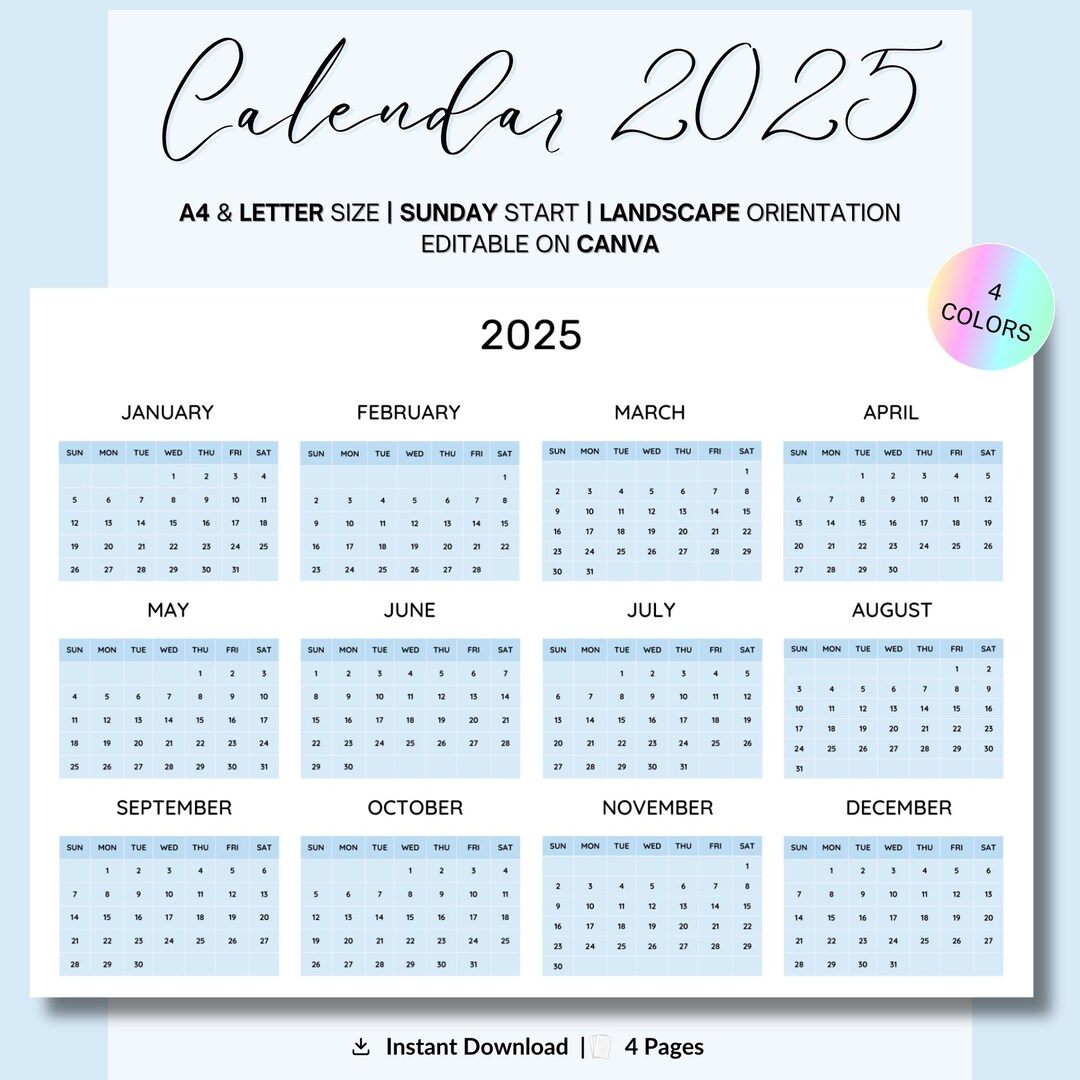 Monthly Diary 2025 Printable, Calendar 2025, Canva, Format A4, Letter ...