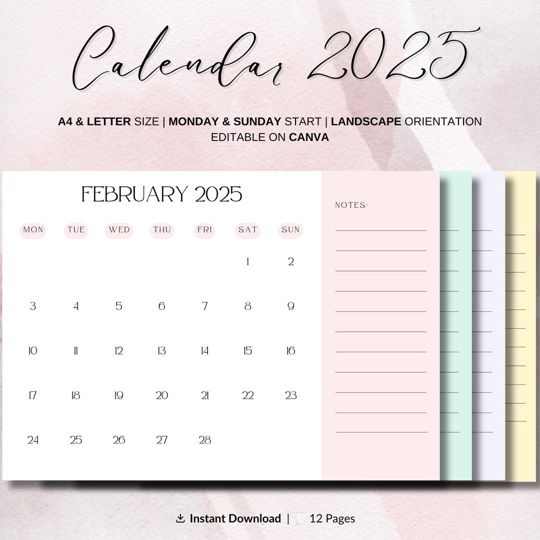 Monthly Planner, Calendar 2025 Editable on Canva, Format A4, Letter ...