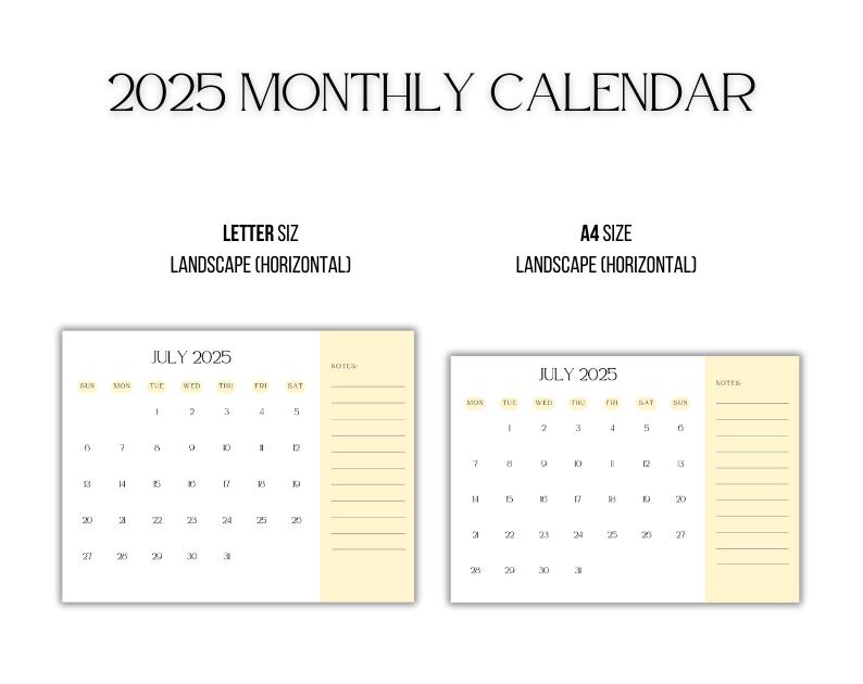 Monthly Planner, Calendar 2025 Editable on Canva, Format A4, Letter ...
