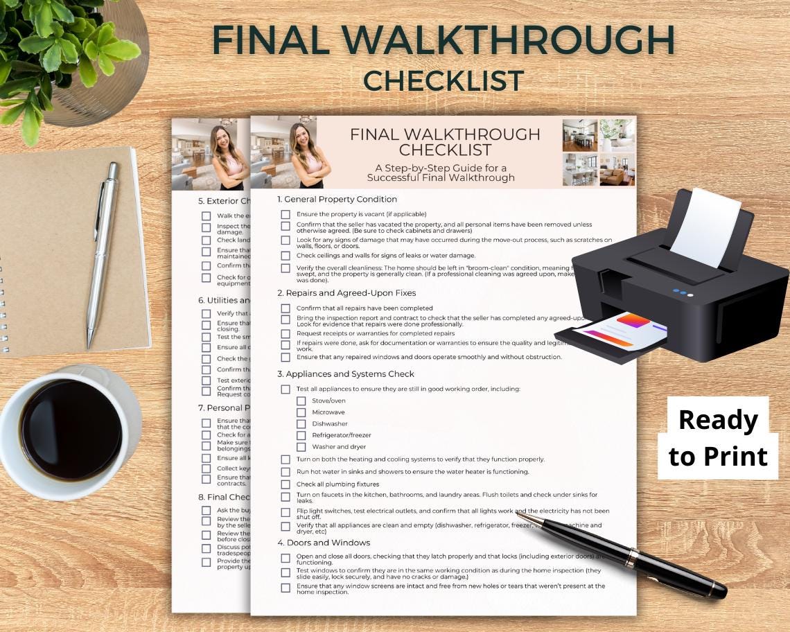 Final Walk Through Checklist, Real Estate Agent Template - Etsy
