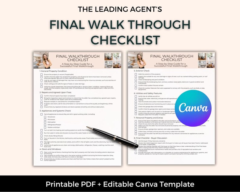 Final Walk Through Checklist, Real Estate Agent Template - Etsy