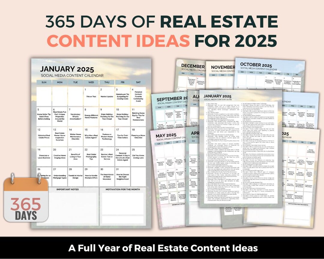 Real Estate Content Calendar: 365 Days of Social Media Ideas (PDF) - Etsy