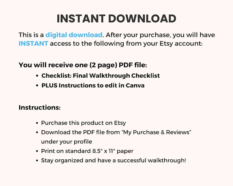 Final Walk Through Checklist, Real Estate Agent Template - Etsy