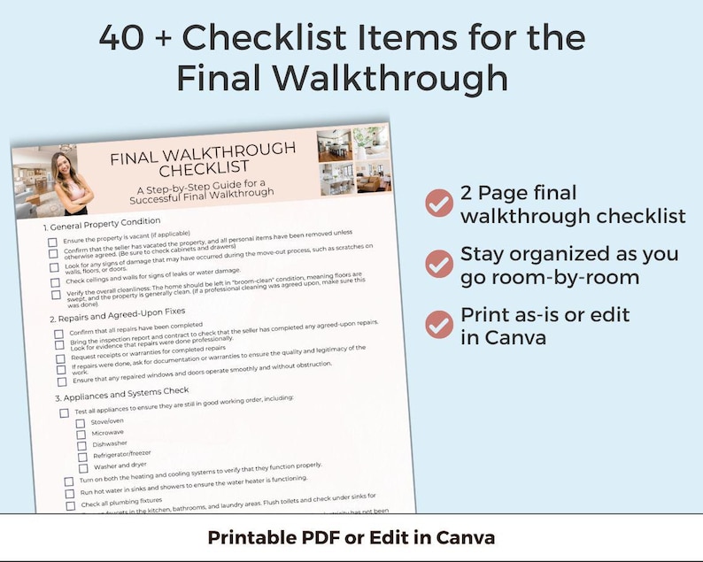 Final Walk Through Checklist, Real Estate Agent Template - Etsy