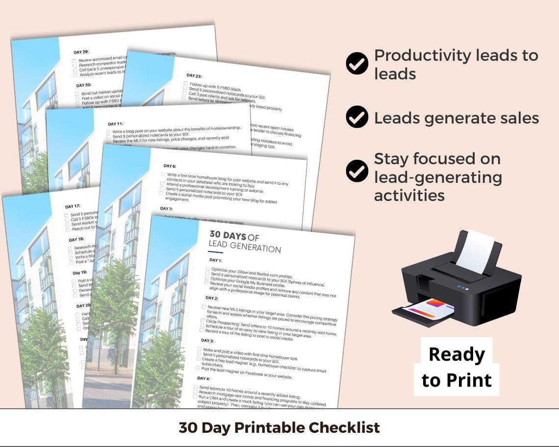 Real Estate Lead Generation Checklist, Action Steps for Daily Lead ...
