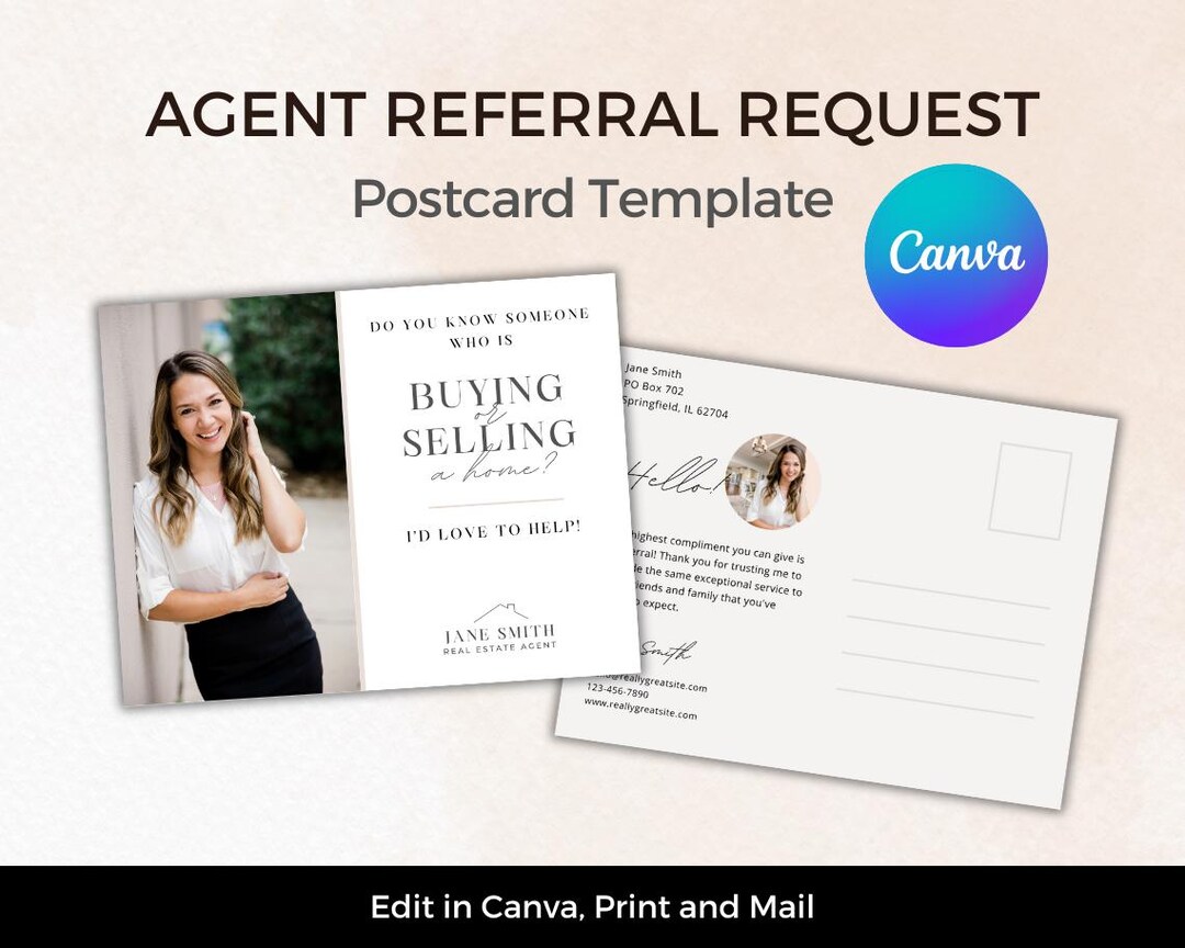Real Estate Postcard, Editable Real Estate Agent Referral Postcard ...