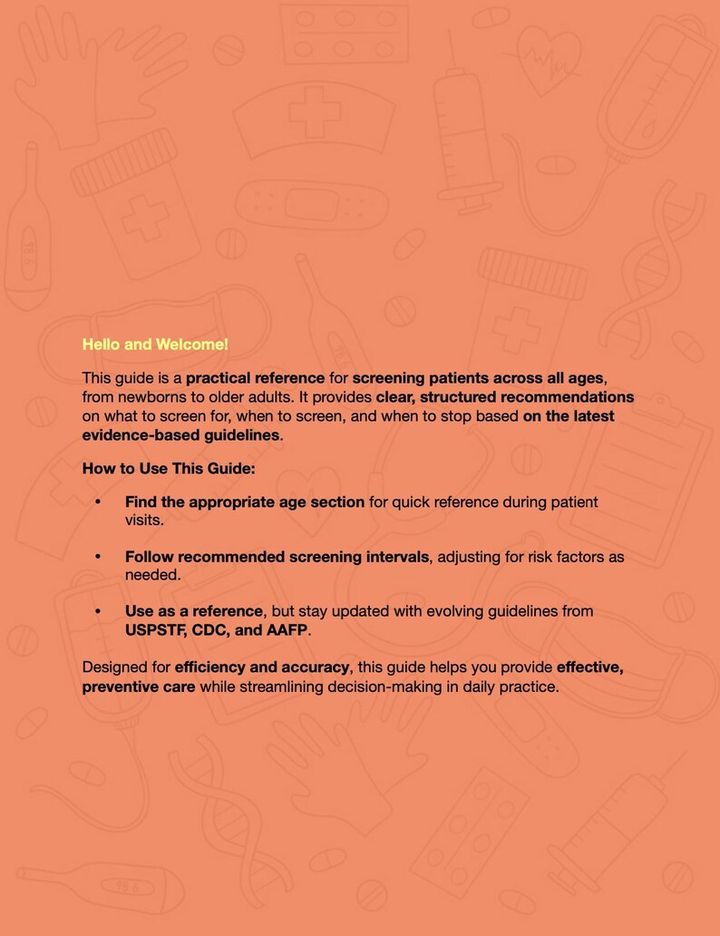 Family Medicine Screening Guide - Etsy