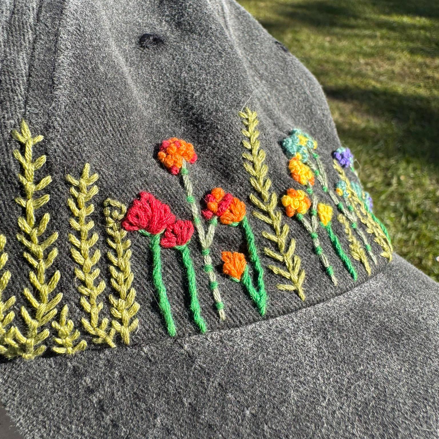 Hand Embroidered Rainbow Wildflower Baseball Cap - Etsy
