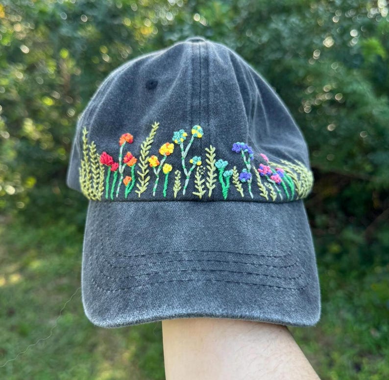 Hand Embroidered Rainbow Wildflower Baseball Cap - Etsy