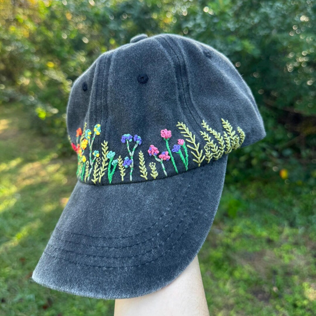 Hand Embroidered Rainbow Wildflower Baseball Cap - Etsy
