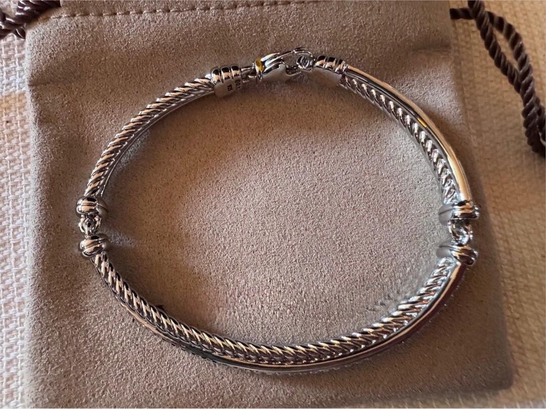 Silver Twist Cable Clasp Bracelet With Diamond Like Detail - Etsy