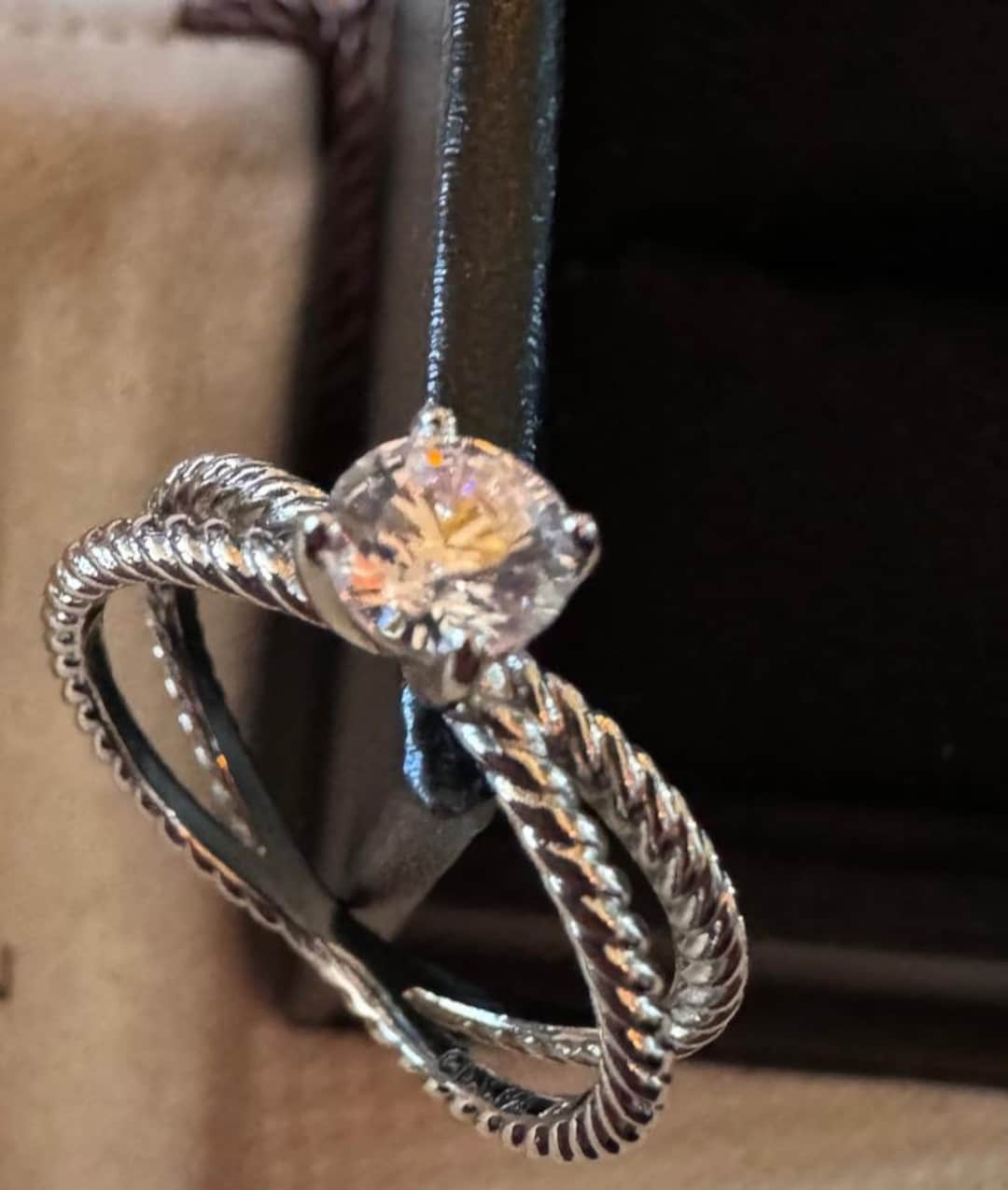 Silver Crossover Ring With Diamond-like Stone - Etsy