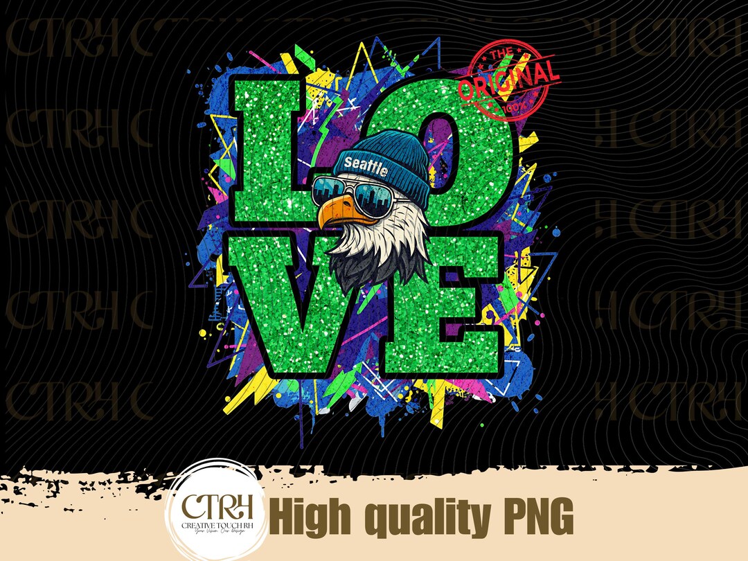 Seattle Eagle Love PNG Design – Glitter Green, Cool Sunglasses, Beanie ...