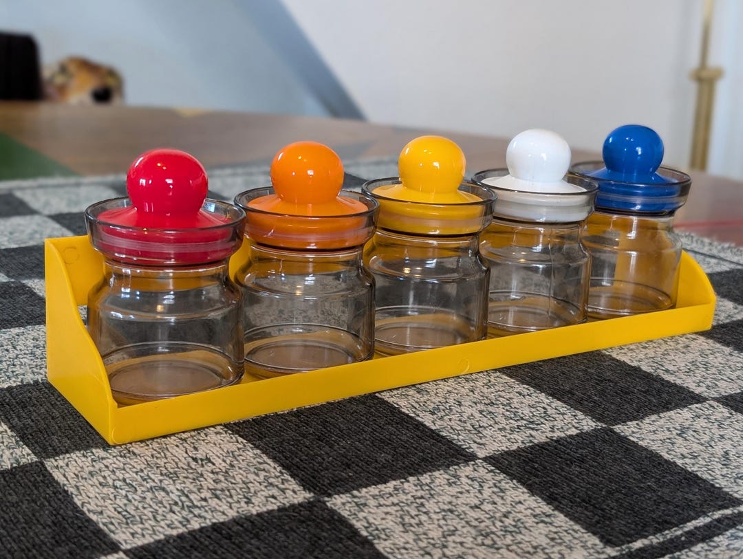 Vintage Plastic Primary Spice Jars, Airtight Multicolored Condiment ...