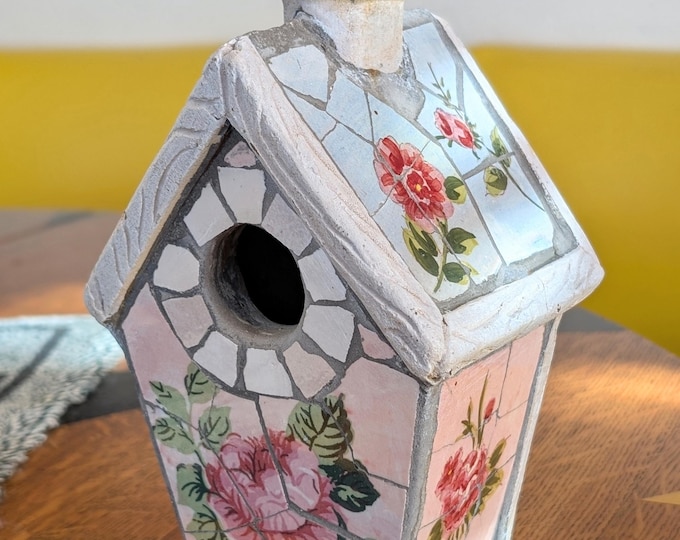Handcrafted Decorative Mosaic Bird House Ceramic Tile Art, Garden Decor ...