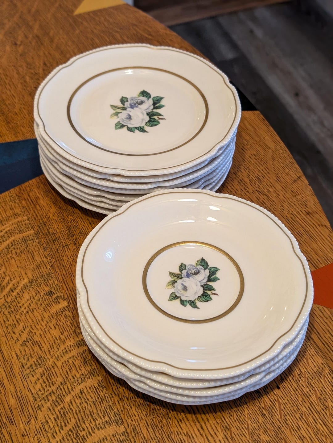 Vintage York Blue Rose China Plates Castleton Gold Trim Mid Century ...