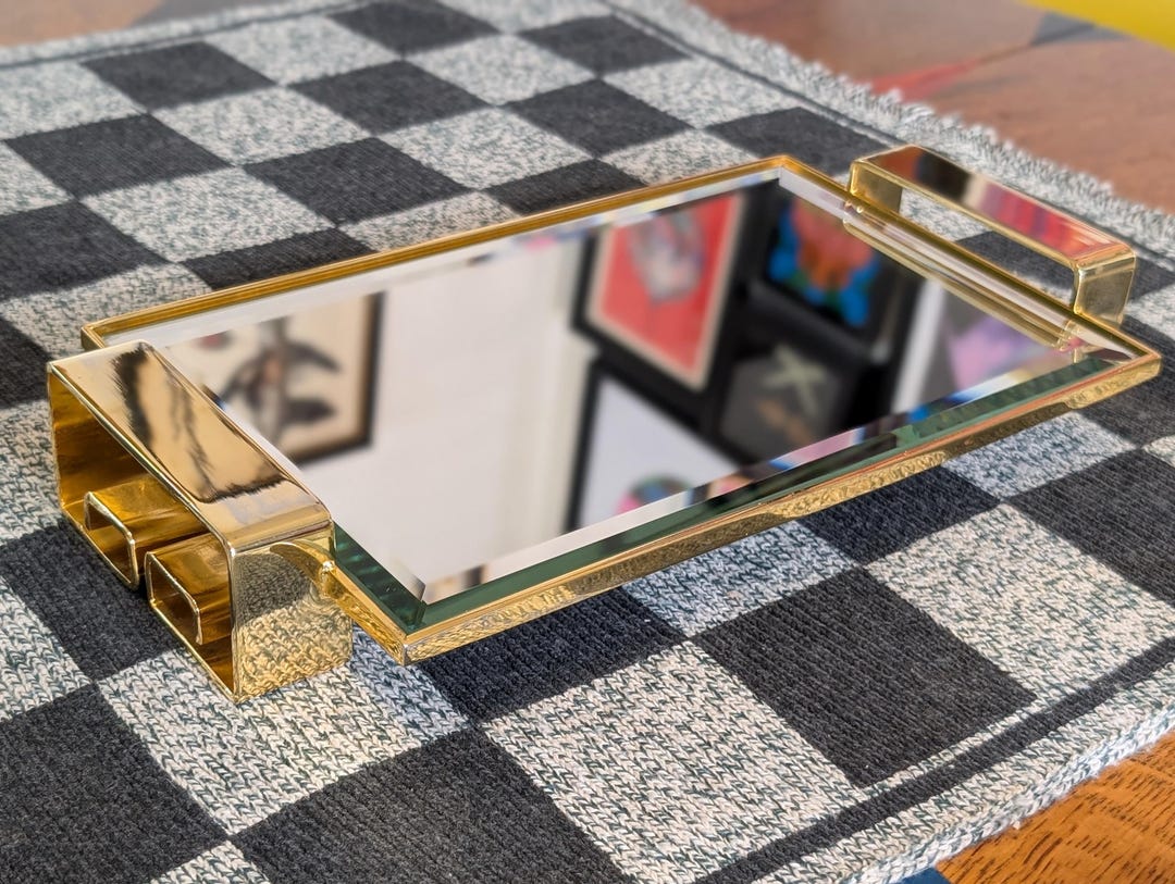 Vintage Brass Gold Metal Mirror Tray, Ornate Design, Small Decorative ...