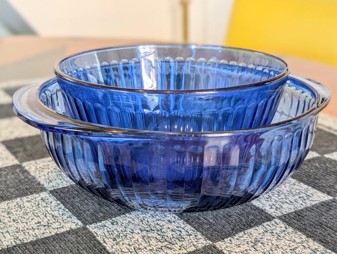 Vintage Pyrex Blue Mixing Bowls, Kitchen Glass Large Bowls Set of 2 - Etsy