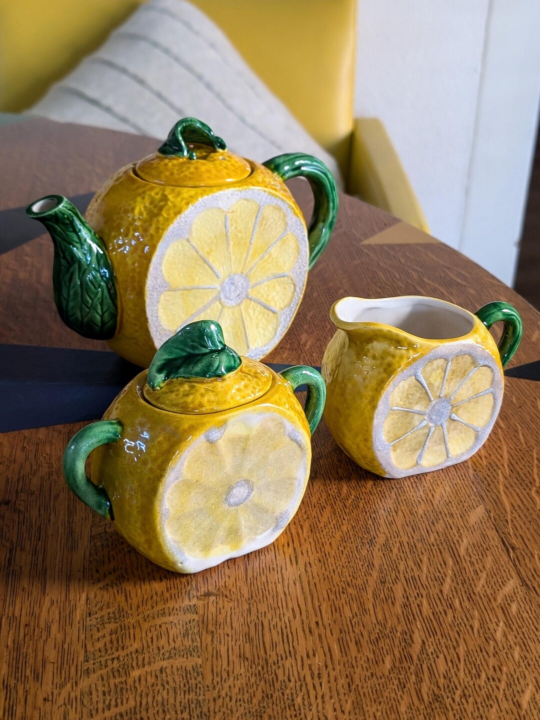 Vintage Shafford Lemon Tea Pot Set, Lemon Shaped Teapot, Sugar/ Creamer ...