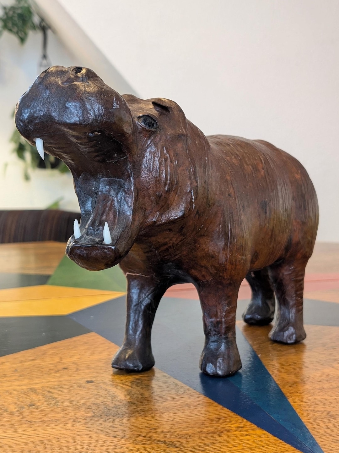 Vintage 1970s Leather Wrapped Hippopotamus Figure With Glass Eyes ...