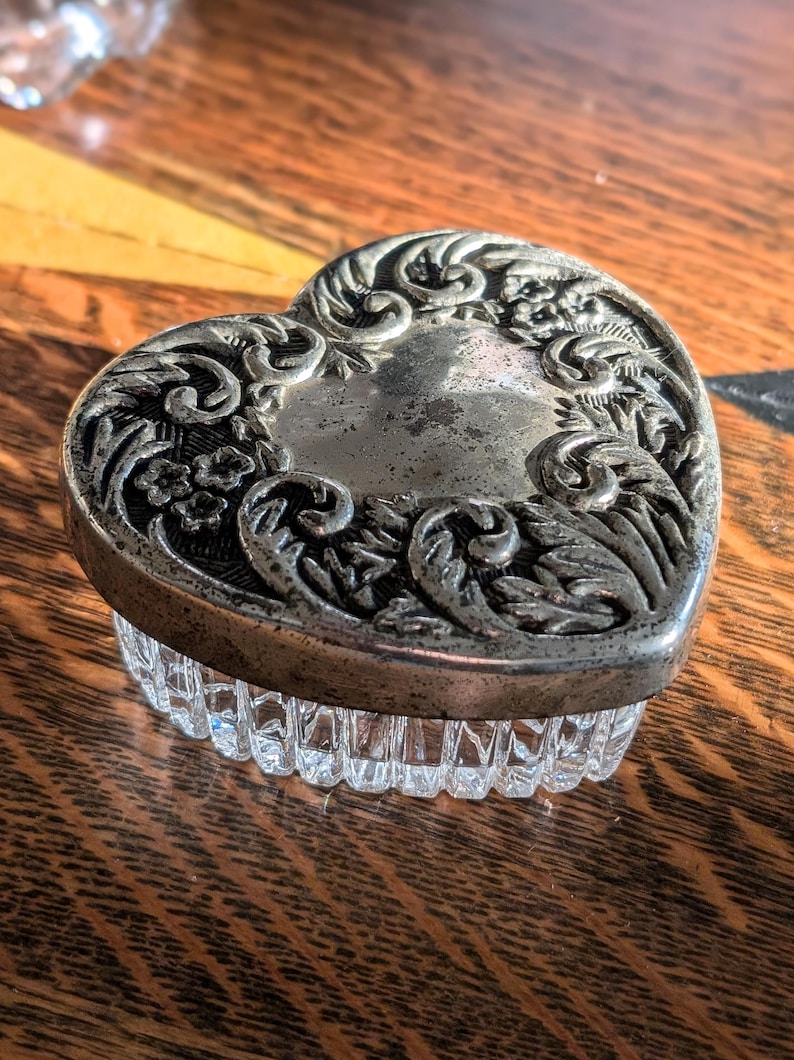 Vintage 1989 Godinger Victorian Bouquets Silver Plate Glass Heart Trinket Box - Etsy