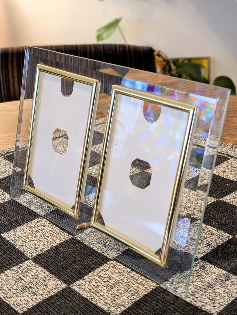 Vintage Beveled Glass Double Picture Frame, Gold Trim, 6x4 - Etsy