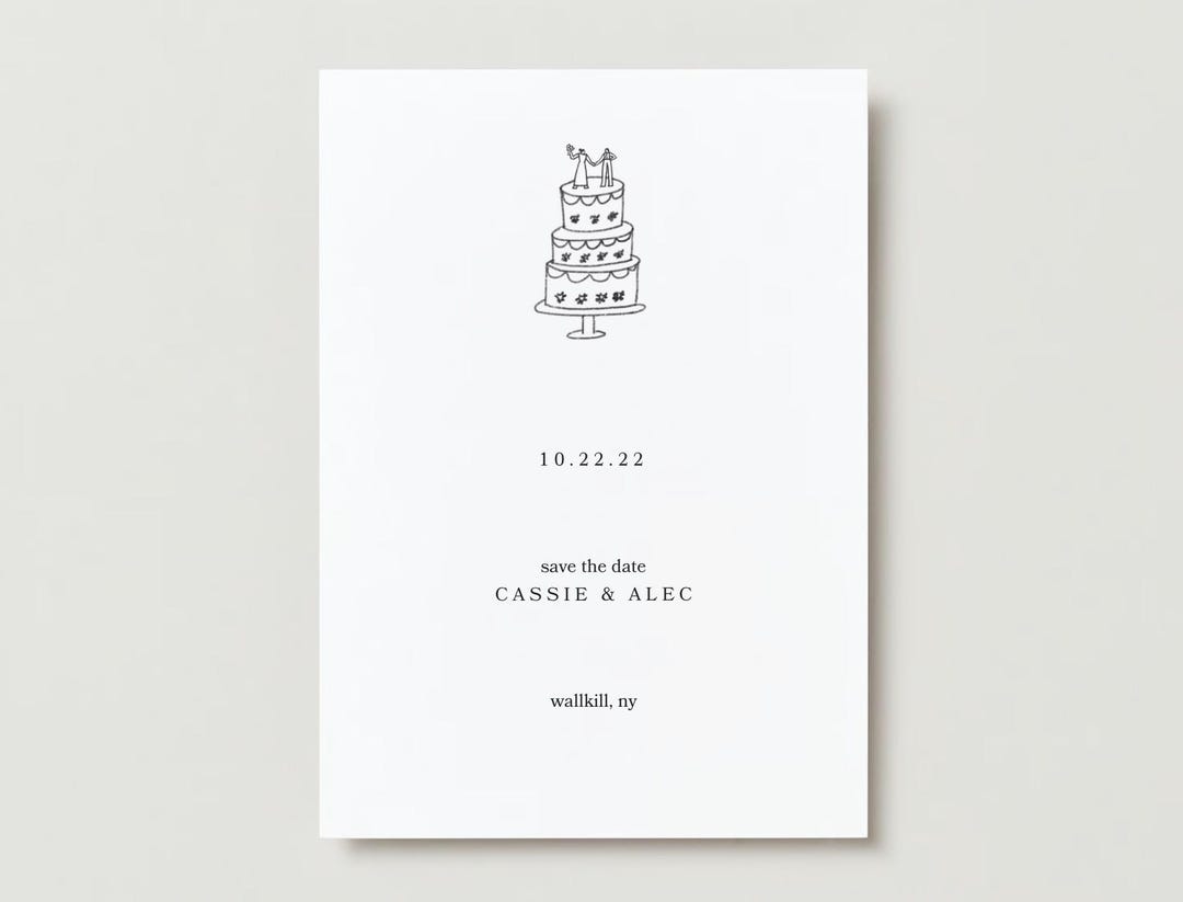 Simple Wedding Cake Save the Date Handdrawn Template - Etsy
