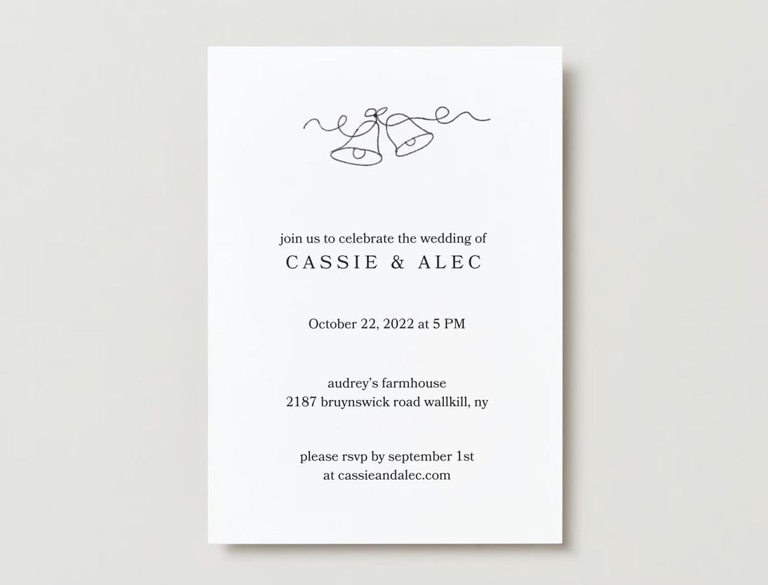 Simple Wedding Bells Invitation Handdrawn Template - Etsy
