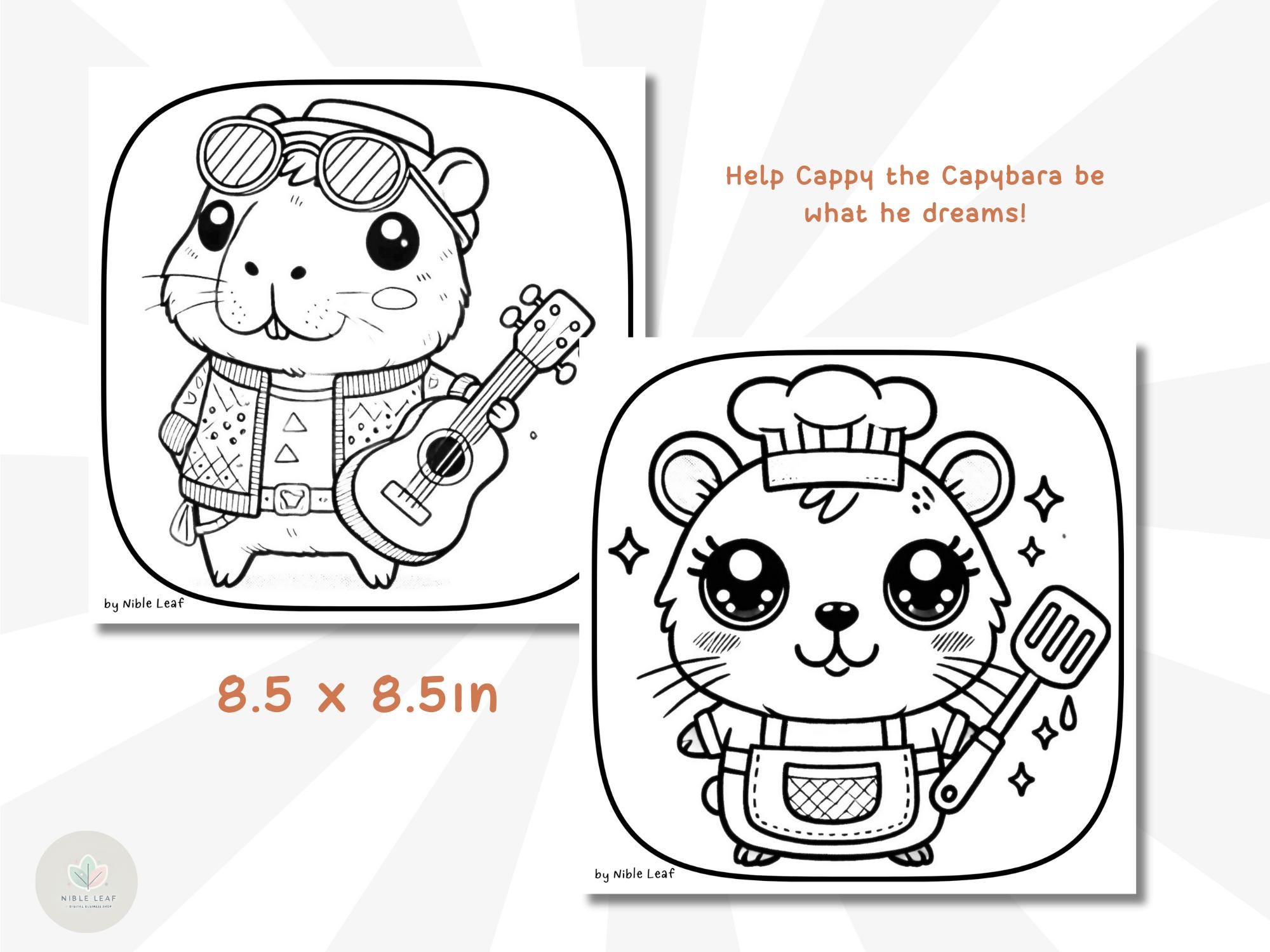 Cappy the Capybara Coloring Book 20 Pages Profession Digital Printable ...