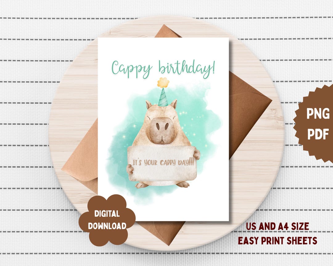 Cappy Birthday Capybara Card – Printable Funny Watercolor Animal ...