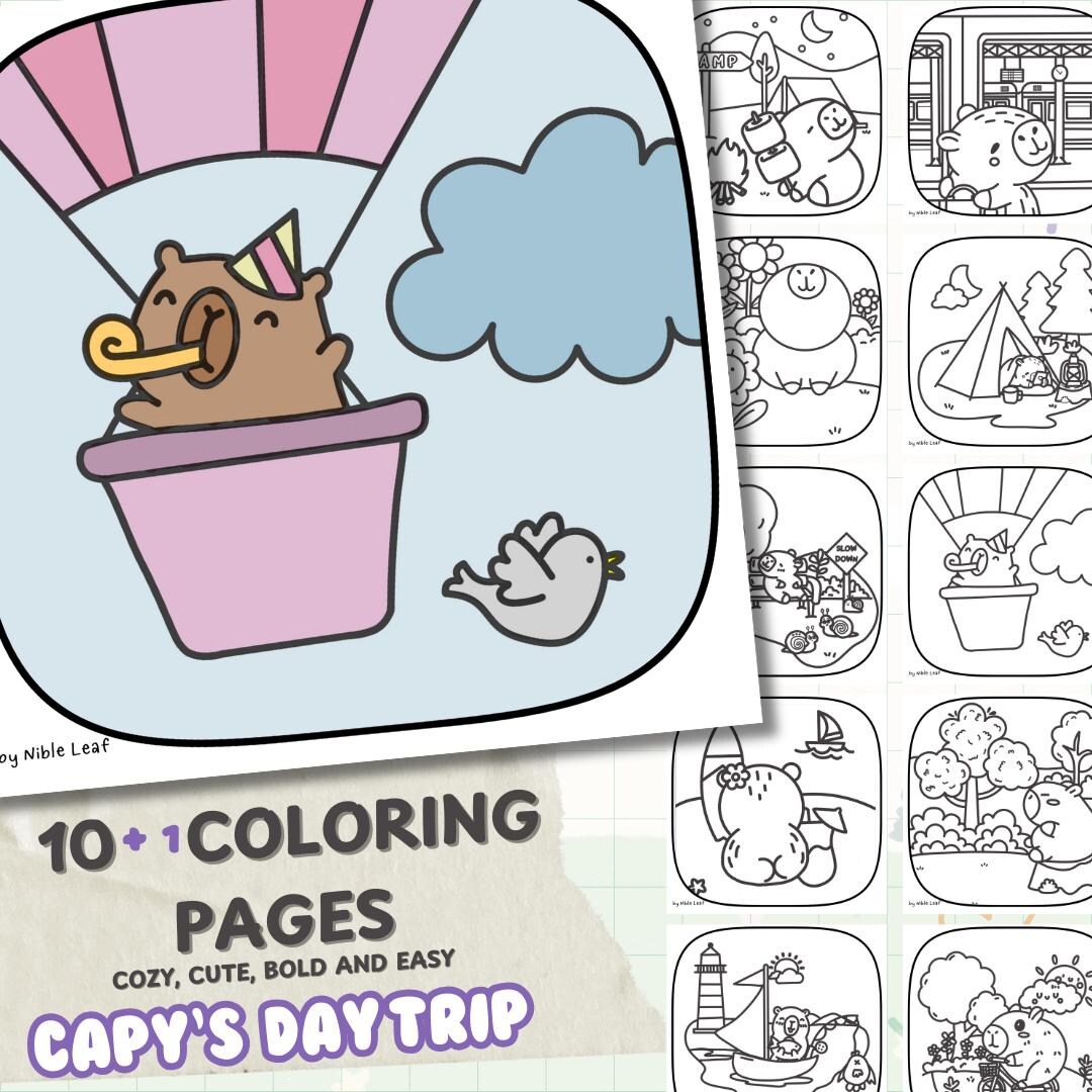 Capy's Day Trip Coloring Book Adult Kids Cute and Cozy Stress Relief ...