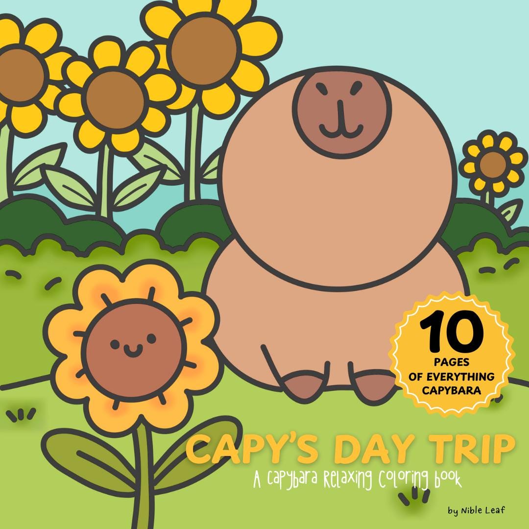 10 Pages | Capy's Day Trip | Coloring Book | Adult | Kids | Cute and ...