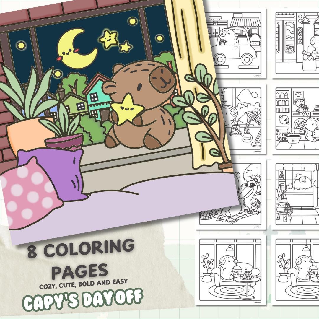 Capy's Day off Coloring Book Stress Relief Capybara Adult Kids Cozy ...