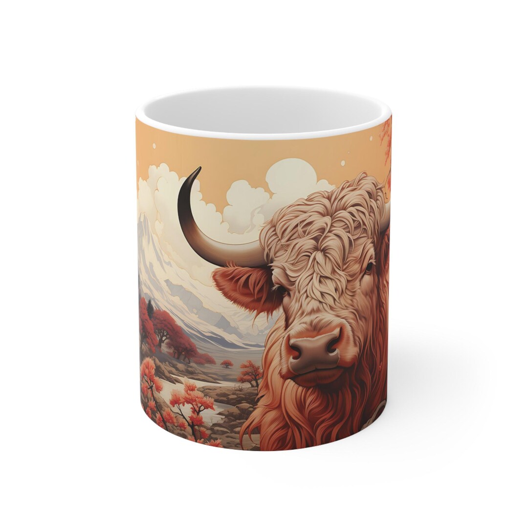 Highland Cow Ceramic Mug: Rustic Farmhouse Coffee Cup - Etsy